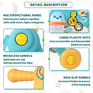 Meryi Sit-to-Stand Walker with Activity Center – Multifunctional Baby Push Walker with Interactive Learning Table– Early Learning Infant Walker for Toddlers, Kids 12-18 Months-Adjustable Wheel Speed