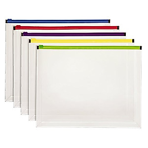 Pendaflex Poly Zip Envelope, Letter Size, Assorted Color Zippers, 5 per Pack (85292)