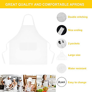 Hi loyaya 2 Pack White Apron and Chef hat, Cooking Kitchen Bib Aprons for Women Men Chef with Pockets for BBQ Grilling Baking (2, White)