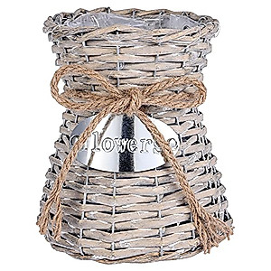 Cabilock Shabby Chic Wicker Vase Rustic Rattan Woven Flower Basket Farmhouse Platner Garden Plant Baskets Natural Flower Pot Wedding Table Centerpiece