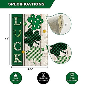 YOVOYOA St Patricks Day Garden Flag, 12.5 x 18 Inch Double Sided Green Shamrock Clover Spring Flag, Rustic Luck Shamrock Buffalo Plaid Flag for Yard Patio Outdoor Farmhouse Decor