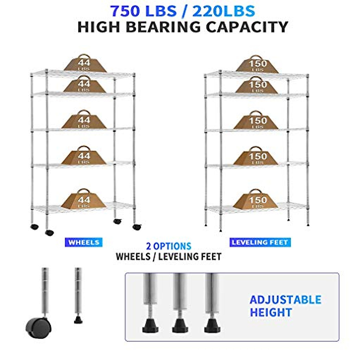 Metal Storage Shelves 5 Tier Wire Shelving Unit with Wheels, NSF Wire Shelf Utility Commercial Grade Heavy Duty Height Layer Rack for Pantry Closet Kitchen Laundry Organization ,14”Wx30”Dx60”H,Chrome
