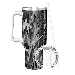 HULIBIN Cold Tree Camouflage Print Double Deck Stainless Steel Travel Coffee Cup With Lid 40 Oz Ice Bully Cup