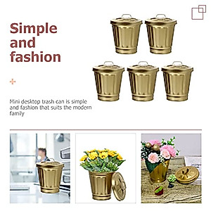 ERINGOGO Tiny Trash Bin Office Decor 5 Pack Mini Trash Cans with Lid, Small Iron Flower Pot with Lid, Mini Garbage Container for Garden Kitchen Bathroom Bedroom Office Car Decor