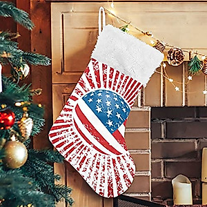 Kigai Christmas Stockings American Flag Stripe Large Candy Stockings Stuffers Kids Cute Xmas Sock Decorations 1PC for Home Holiday Party 12" x18"