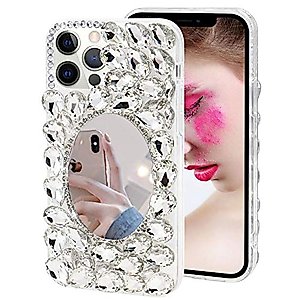 MOIKY Case for Galaxy A32 5G Clear Sparkle Bling 3D Crystal Rhinestone Diamond Makeup Mirror for Women Girls Soft TPU Bumper Shockproof Protective Phone Cover for Samsung Galaxy A32 5G(Transparent)