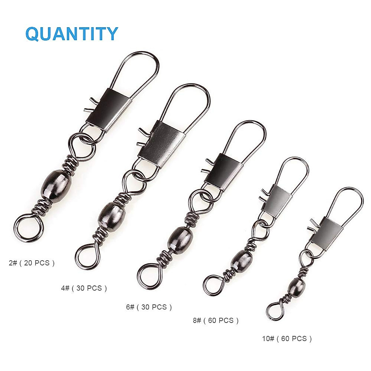 200PCS Barrel Snap Swivel Fishing Accessories, Premium Fishing Gear Equipment with Ball Bearing Swivels Snaps Connector for Quick Connect Fishing Lures