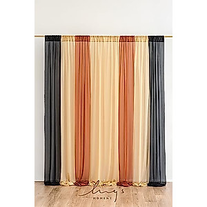 Ling's moment Ribbon Backdrop Curtains 50% Transparency 10ft x 10ft Chiffon Like Fabric for Wedding Arch Baby Shower Bridal Shower Ceremony Reception Halloween Decoration, Black & Terracotta
