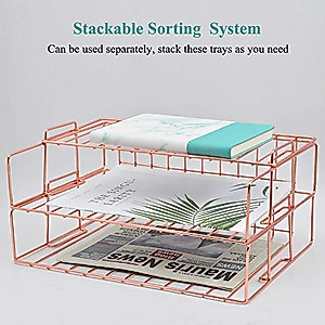 EASEPRES Rose Gold Letter Tray - 4 Tier Desk Organizer for Women, Stackable Paper Tray Organizer, File Organizer for Home Office Supplies, Desk Accessories