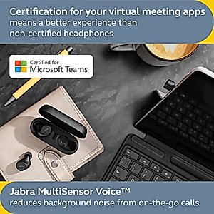 Jabra Evolve2 True Wireless in-Ear Bluetooth Earbuds with Active Noise Cancellation (ANC) and 4-mic MultiSensor Voice Technology - Microsoft Teams Certified, Works with All Other Meeting apps - Black