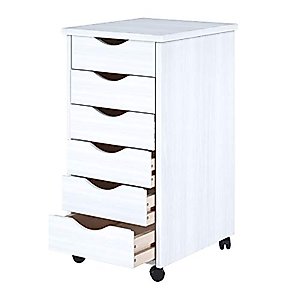 Adeptus Solid Wood 6 Drawer Roll Cart - White