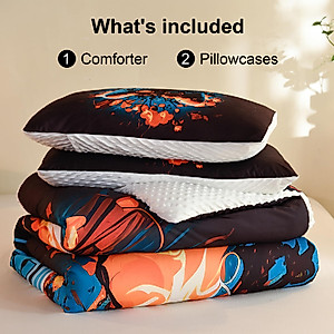 Cyusri Video Game Twin Size Comforter Set for Boys Kids Teens Gamepad Gaming Controller and Fire Pattern Bedding Set- 3 Piece Quilt with 2 Pillowcases (68"x90")