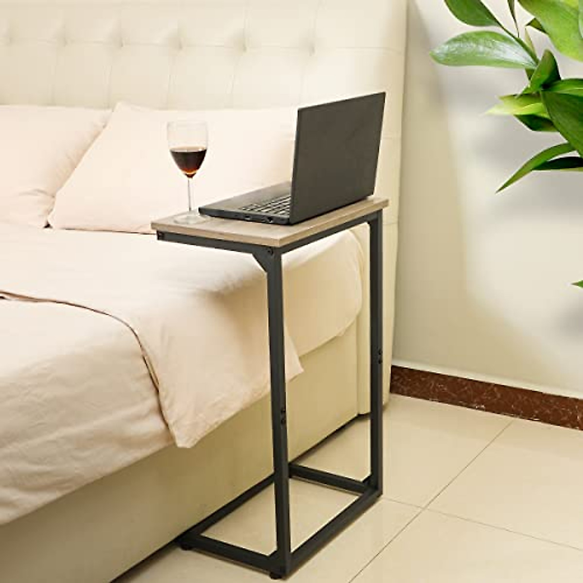 AMHANCIBLE Tall C Shaped End Table Set of 2, Side Tables for Sofa, Couch Table, Small workstations, TV Tray Table for Living Room, Bedroom, Office, Metal Frame, HET02BGY