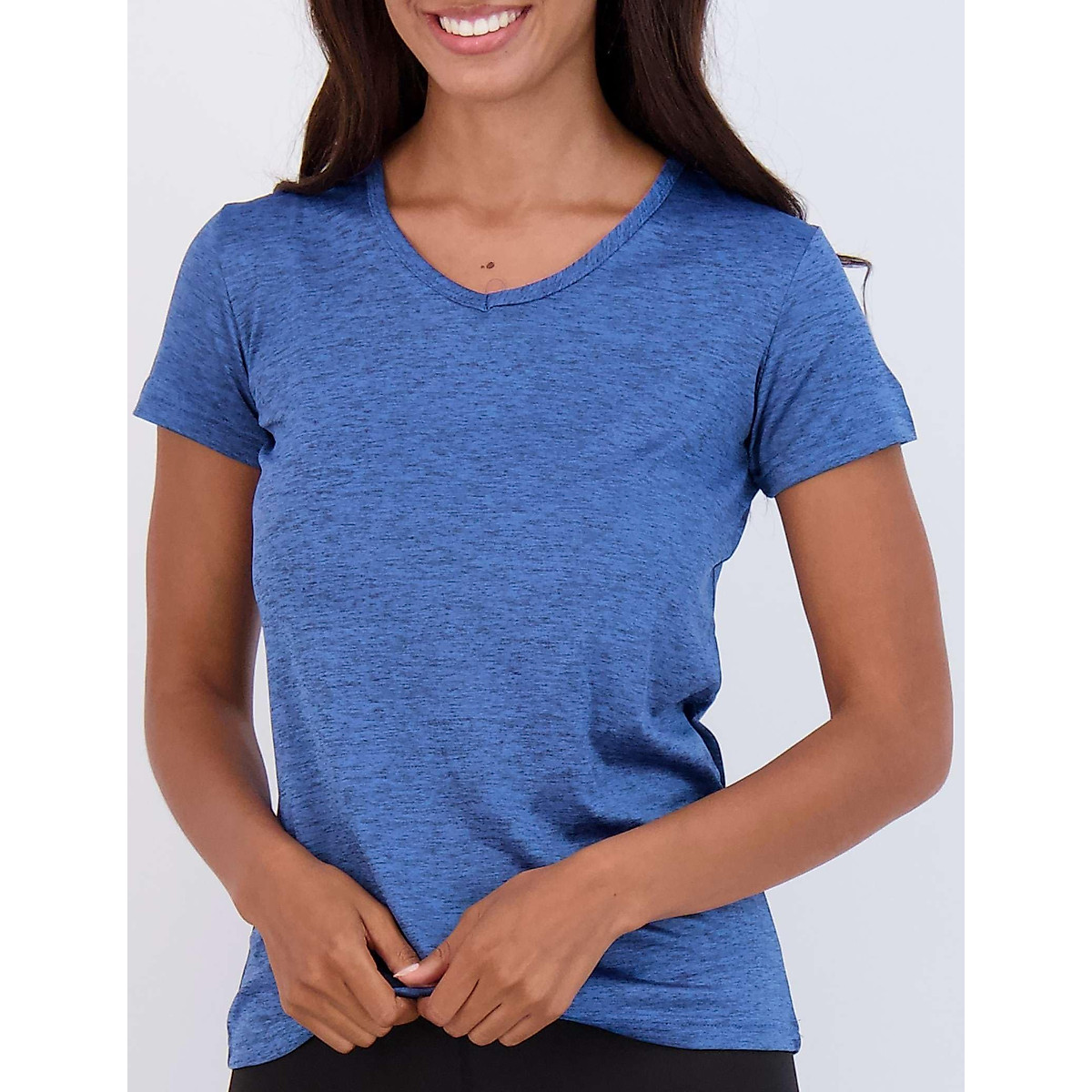 Real Essentials Womens V Neck T-Shirt Ladies Yoga Top Athletic Tees Active Wear Gym Workout Zumba Exercise Running Essentials Quick Dry Fit Dri Fit Moisture Wicking Basic Clothes, Set 7, M, Pack of 5