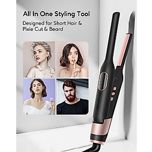 Pencil Flat Iron,Small Flat Iron for Short Hair,Beard and Pixie Cut,1/2 Inch Fast Heating Titanium Ceramic Mini Hair Straightener with Dual Voltage & Adjustable Temperature,Auto Shut Off