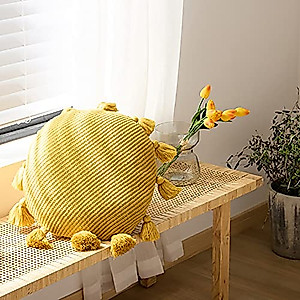 vctops Decorative Round Fringe Throw Pillow with Inserts Woven Textured Throw Pillows for Bedroom Living Room Sofa Couch Balcony (Yellow, Diameter 16")