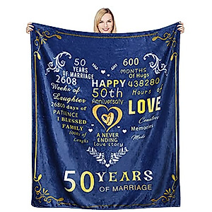 Gifts for 50th Anniversary Blanket, 50th Golden Wedding Anniversary Couple Gifts for Dad Mom Grandparents-Blanket for Couples, Valentine, Birthday, Soft and Cozy Throw Blanket 60x80 Inch