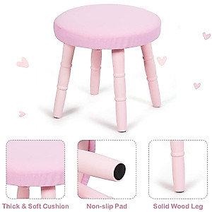 Casart Wooden Kids Vanity Set, Makeup Table and Stool Set with Mirror, Pull-Out Drawer and Cushioned Stool, Perfect Dressing Table Set for Children,Child Pretend Beauty Play Vanity Set, Pink