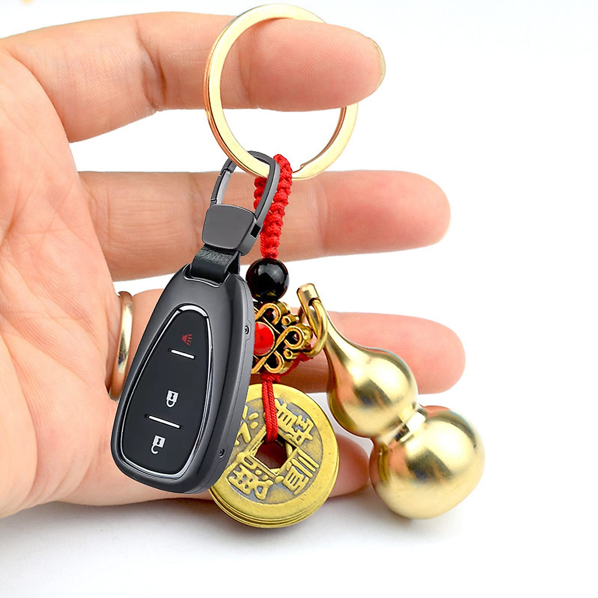 3PCS Chinese Gourd Brass Wu Lou Keychains, Gold Feng Shui Coins for Good Luck Fortune Longevity Success, Detachable Calabash Decorations Pendant Key Rings to Stuff Bless Prayer Note (Bottom Open)