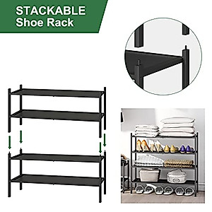 kiplant 2-Tier Black Bamboo Shoe Rack, Stackable Bamboo Wood Shoe Rack for Closet, Entryway & Hallway