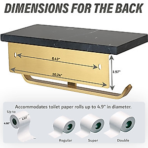 Toilet Paper Holder with Shelf (Natural Black Marble & Gold) - Wall Mounted Toilet Paper Storage, Easy to Install