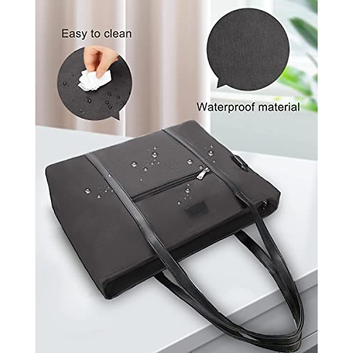 Chomeiu USB Laptop Tote Bag, Woman 15.6 inch Laptop Organizer Bag Teacher Work Purse (Black)