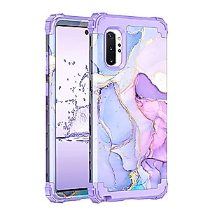 Hekodonk Galaxy Note 10 Plus Case - Heavy Duty Shockproof Protection, Hard Plastic & Silicone Rubber Hybrid, Purple Marble