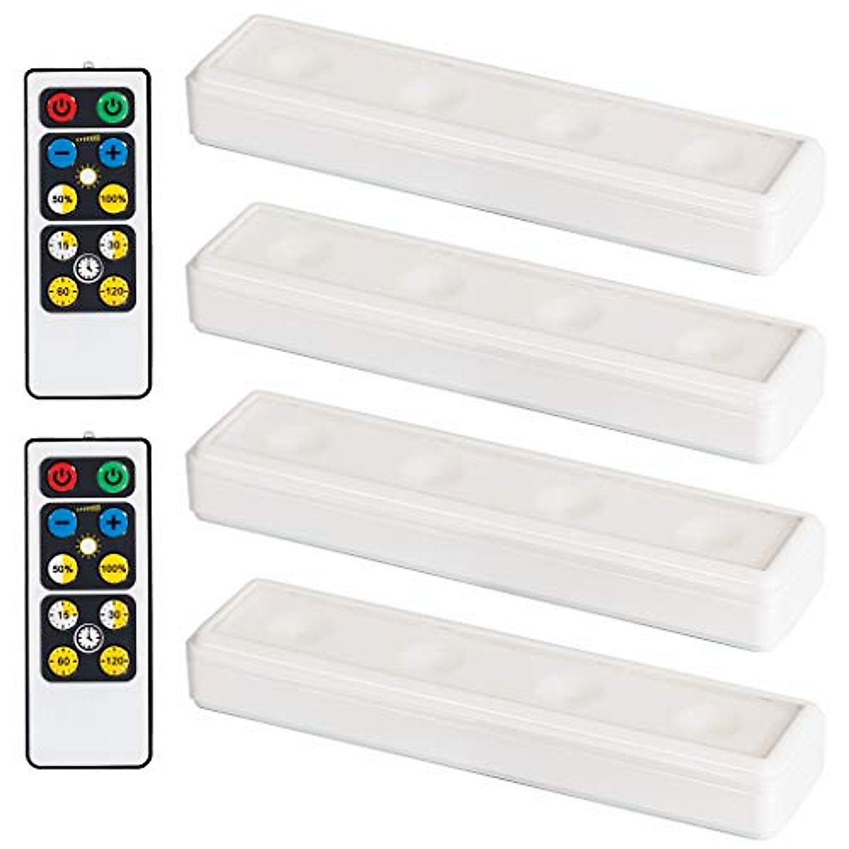 Brilliant Evolution Wireless LED Under Counter Lights 4 Pack with 2 Remote Controls, Under Counter Light Fixtures, Touch Light - Battery Operated Lights with Remote (4pk, 80 Lumens)