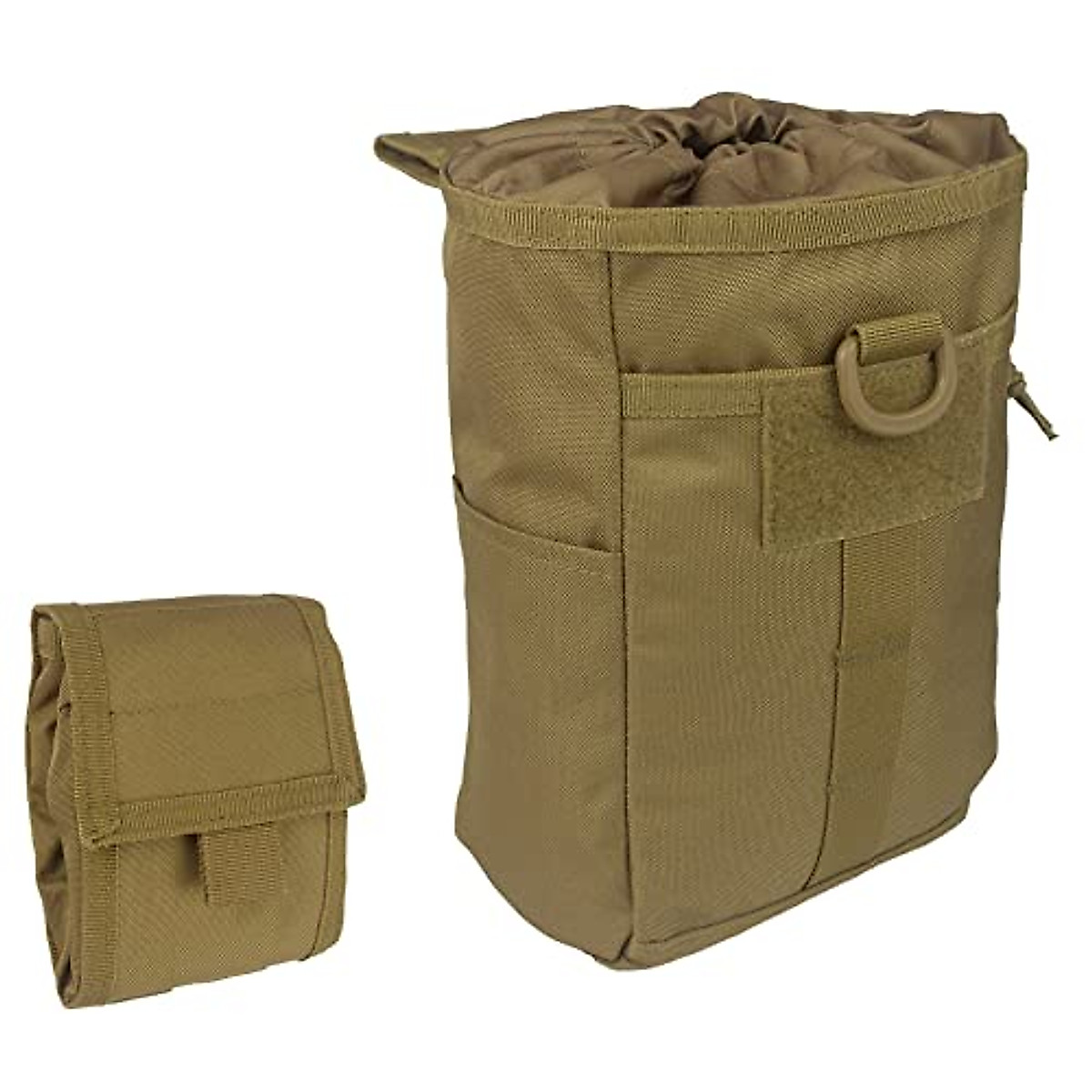Tactical Military MOLLE Dump Pouch – Foldable Durable and Versatile Magazine Utility Waist Bag for Outdoor Enthusiasts, with 1 Flag Patch Included, Coyote Brown