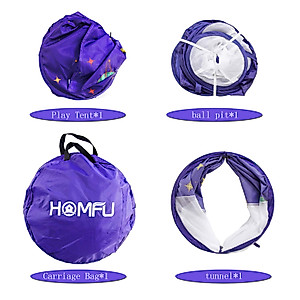 Homfu 3 in 1 Pop up Kids Play Tent with Tunnel Ocean Ball Pit Pool with Basket Hoop for Toddler Boys Girls to Play and Craw Indoor&Outdoor As Birthday Gift