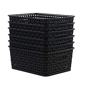 Leendines 6 Packs Black Small Baskets, Plastic Weave Storage Baskets