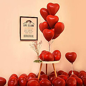 AnnoDeel 50pcs 10inch Red Heart Balloons, Red Heart thick Ruby Double Latex Balloons for Love Bride Wedding Valentine Day Party Decoration Supply