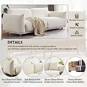 JSCHZ Comfy Couch Loveseat Sofa, Sherpa Teddy Oversized Loveseat Sofa Overstuffed Cloud Couch Extra Deep-Seat-Filled Couch for Small Spaces, Living Room, Apartment, (White)