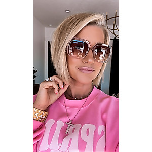 DIFF Sandra Designer Oversized Square Sunglasses for Women UV400 Protection, Light Pink Crystal + Dusk Gradient