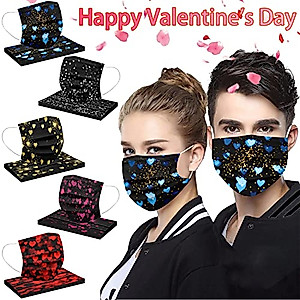 50Pack Valentines Disposable Face_Masks for Adults Women Valentines Day Women Disposable Red Heart Party Mask Couple