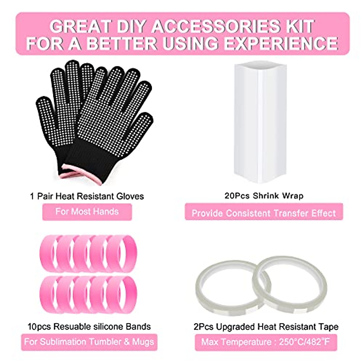 Sublimation Blanks Silicone Bands for Sublimation Tumbler Heat Resistant Gloves Tape Sleeve Accessories Kit for 20 30 oz Skinny Straight Cups for Cricut Mug Press Machine Wrap Bundle Tumbler in Oven