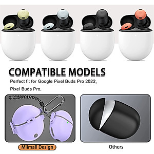 Miimall Compatible for Google Pixel Buds Pro Case, [Secure Lock][Anti-Lost Keychain][Front LED Visible] Military Protective Rugged TPU Case Cover for Pixel Buds Pro Accessories with Lanyard (Purple)