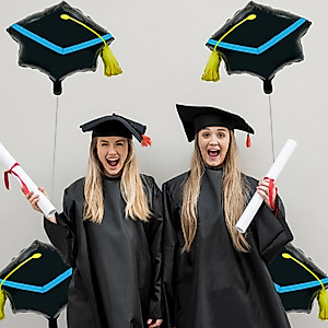 4 Pieces 22 Inches Black Graduation Cap Balloons, Large Academic Cap Shaped Mylar Foil Balloons with Tassel Design, Grad Hat for Class of 2024 Graduation Ceremony or Party Decorations