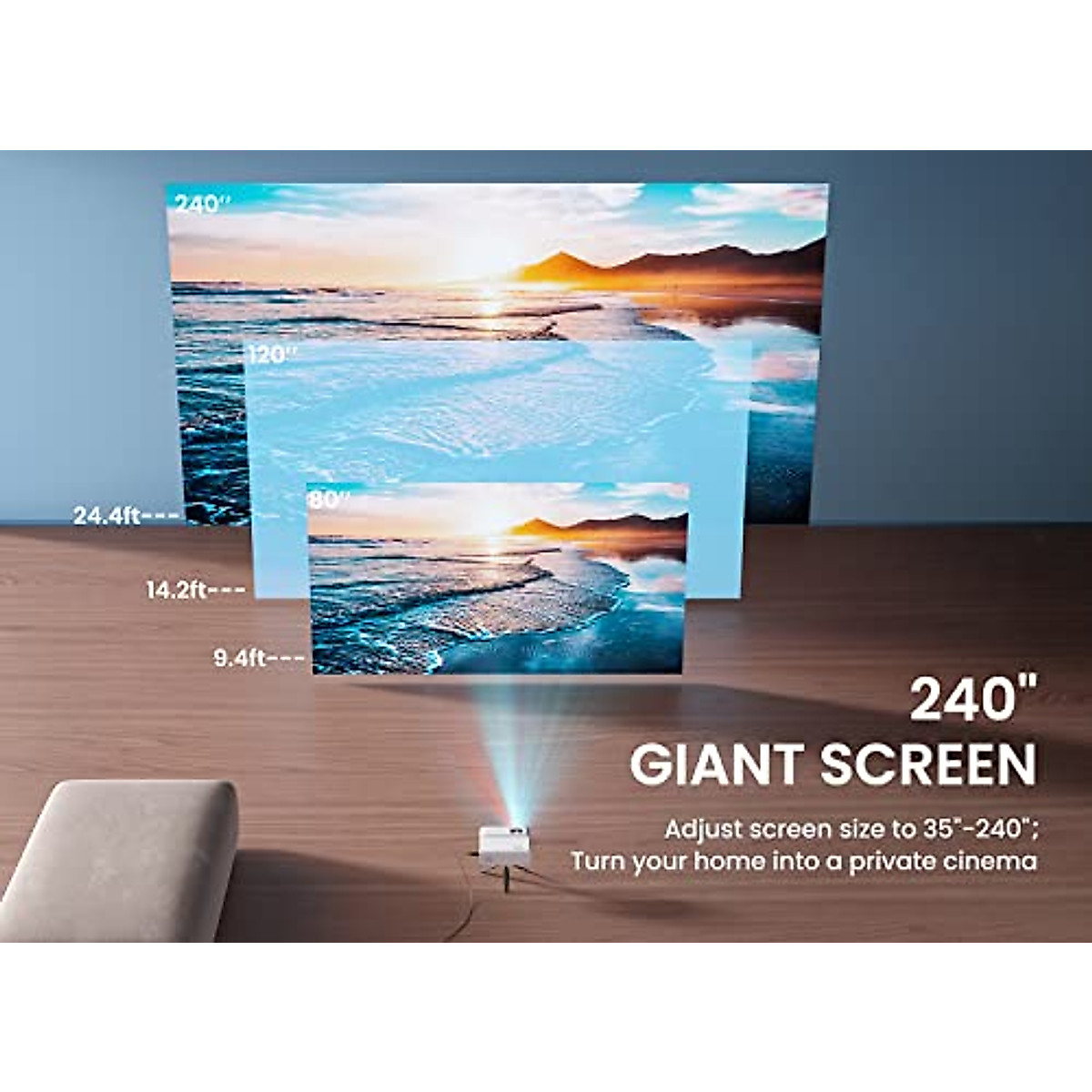 Portable Mini Projector with 5G WiFi and Bluetooth, ACROJOY 1080P Supported Movie Projector with Tripod & 240" Display, Outdoor Video Projector Compatible w/ TV Stick/HDMI/USB/PS5/iOS/Android