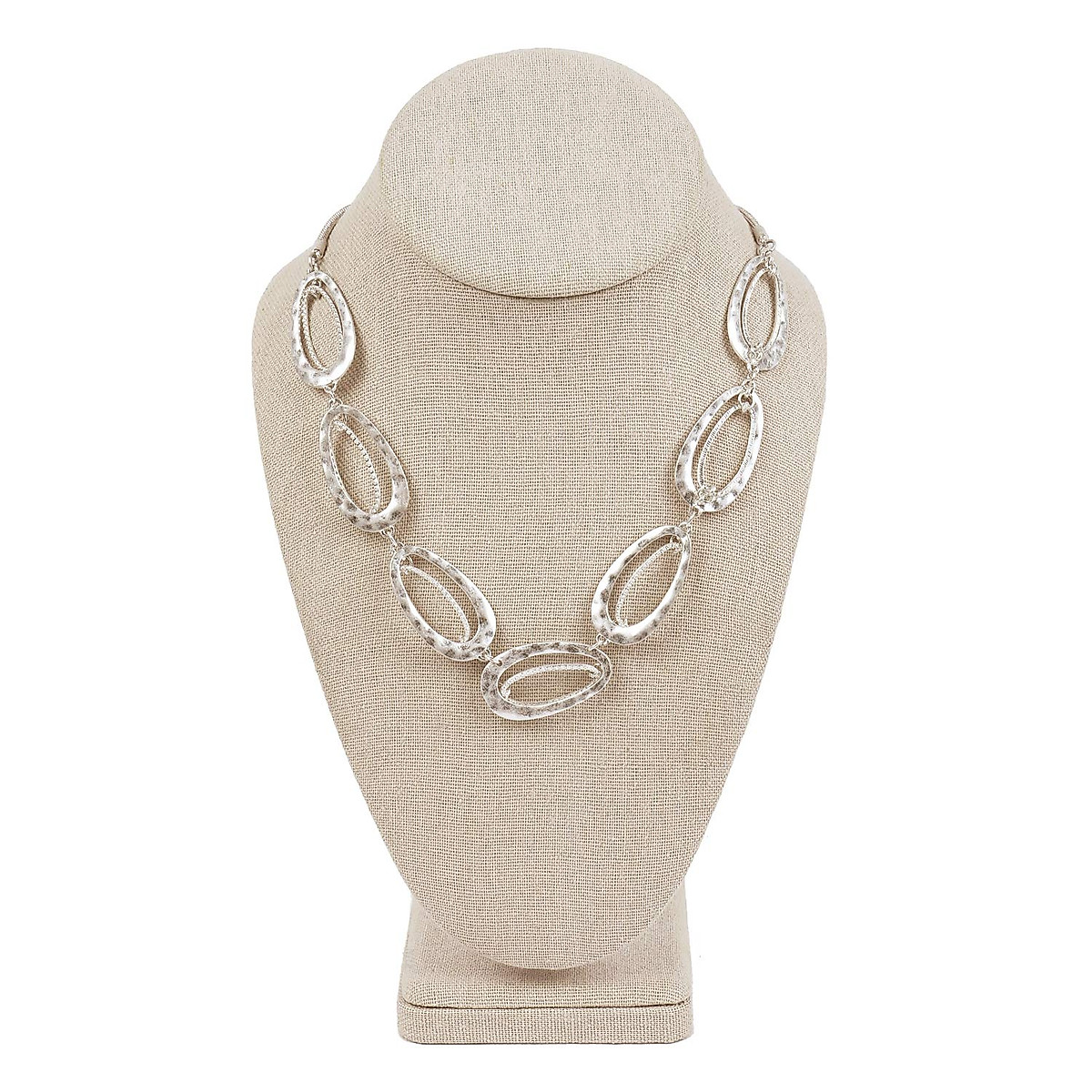 MOOCA Linen Covered Wood Jewelry Display Necklace Chain Jewelry Bust Display Holder Stand, Necklaces Bust Mannequin, 6 3/8 W x 4 1/4 D x 10 H in, Tan Linen