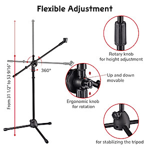 AW 4-Pack Adjustable Microphone Stand Boom Arm Mic Mount Quarter-turn Clutch Tripod Holder Audio Vocal Singing Speech Stage Outdoor Activities Stage