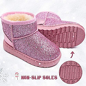 techcity Boys Girls Winter Warm Snow Boots Sequin Fur Lined Waterproof Boot Glitter Princess Outdoor Shoes(Toddler/Little Kid)