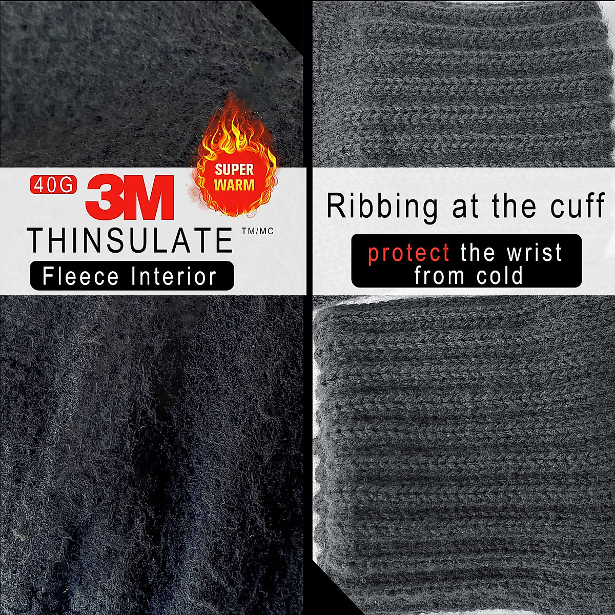 Evridwear Mens Winter Warm Gloves,Wool Knitted Thermal Anti-Slip Touchscreen Glove with 3M Thinsulate Insulated Lining for Cold WeatherLight Work(Grey,L)