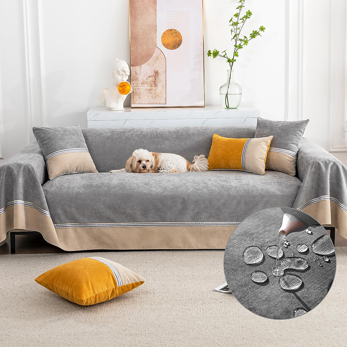 Osunnus 100% Waterproof Sofa Cover for Pets Dogs Non-Slip Leakproof Couch Cover Anti Cat Scratch Slipcover for 2-3 Cushion Sectional L Shaped Sofa Furniture Protector, Gray 79" x 118"