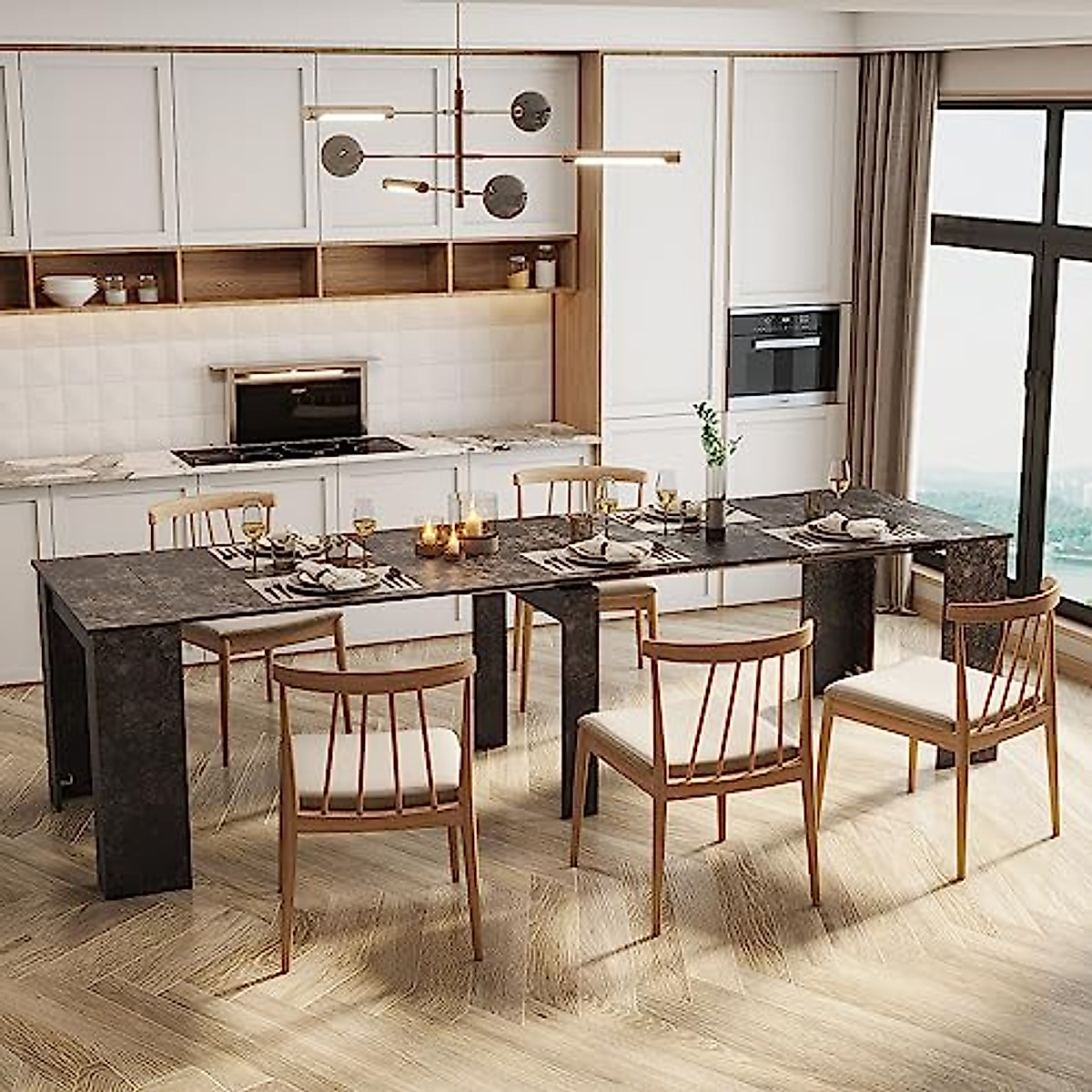 Holaki Expandable Dining Table,20"-118.5"Kitchen Dining Room Table for 8-12,Multifunctional Extendable Kitchen Dinner Table with MDF Wooden,Entryway Cupboard Long Large Dining Table for Kitchen,Marble