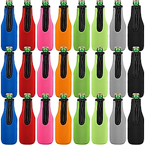 24 Pcs Beer Bottle Sleeves Bottle Insulators Can Cooler Sleeves Neoprene Zip up Can Covers Multicolor Thick Bottles Sleeves with Stitched Fabric Edges Enclosed Bottom for Summer Parties