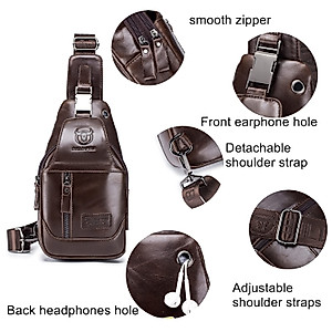 BULLCAPTAIN Sling Bag Genuine Leather Crossbody Backpack Outdoor Travel Chest Bag Daypack (Brown)