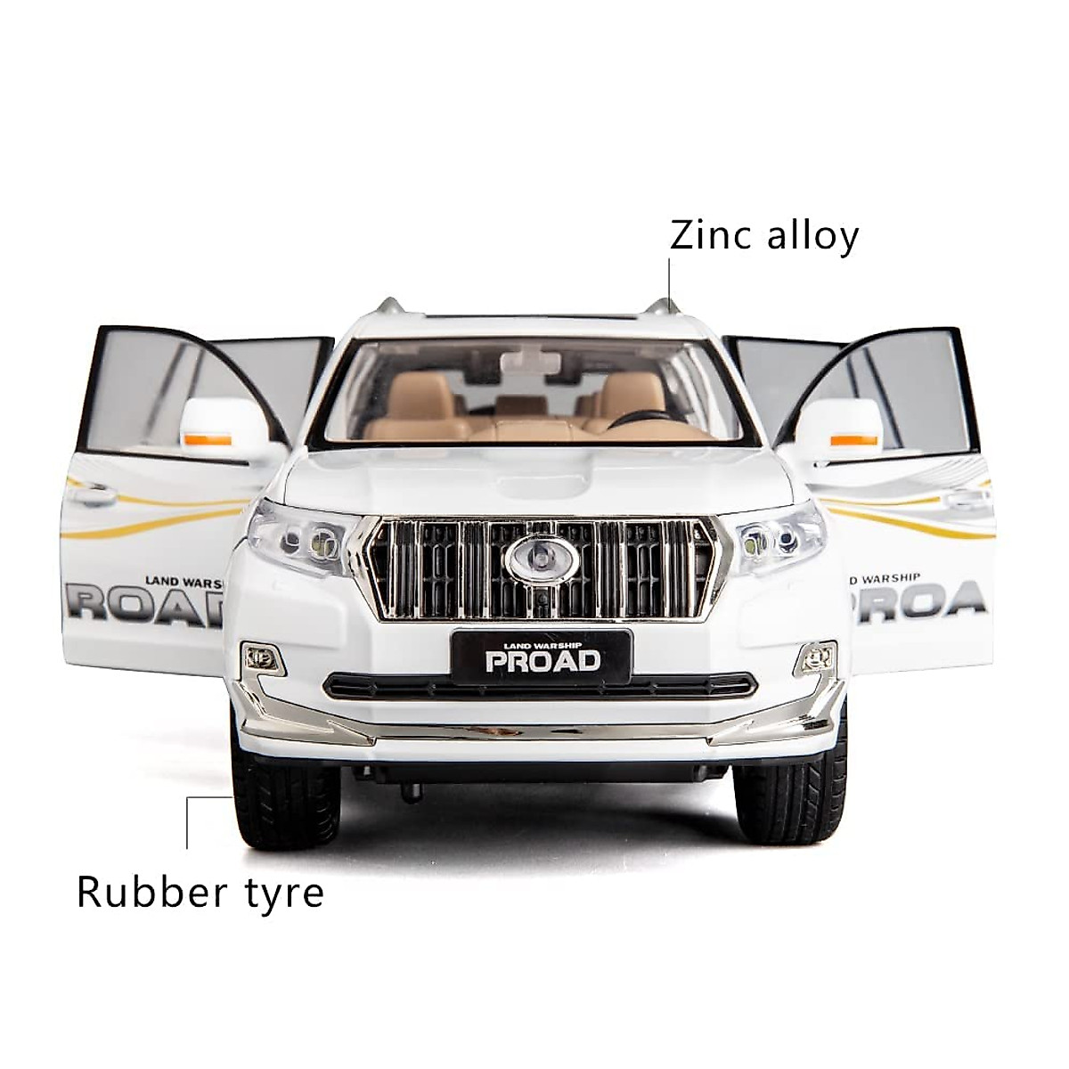 WAKAKAC 1/18 Scale Prado Die-cast Model Car, Alloy Metal Pull Back Collectible Vehicles Toys with Sound and Light Car for Kids and Adults Gifts(White)