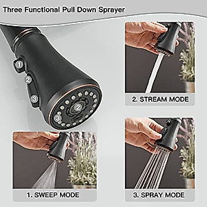 Homevacious Oil Rubbed Bronze Single Handle Pull Down Sprayer Faucet with 3 Function Spring High Arc for Kitchen Sink