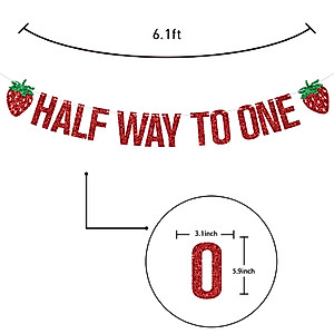 Strawberry Half Way to One Banner, 6 Months Birthday Decorations, Berry Sweet Half Birthday, Strawberry Themed Baby Shower Party Decorations, Red Glitter